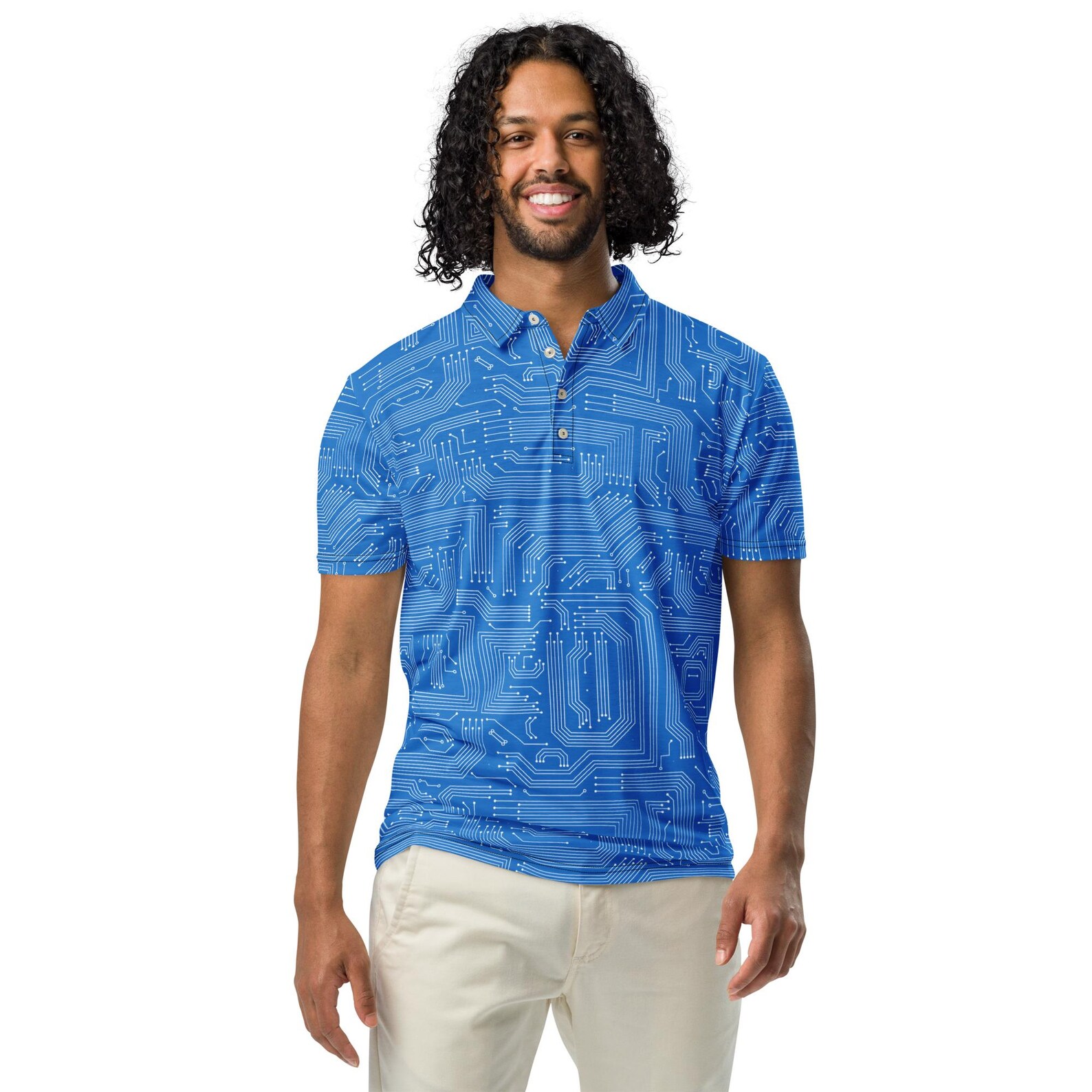 Circuit Board Print Adult Men’s All-over Slim Fit Polo Shirt, Tech ...