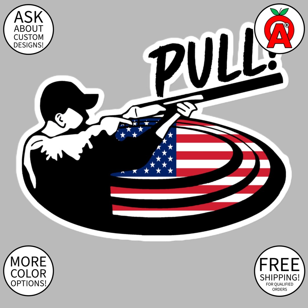 Pull American Flag Clay Pigeon Shooter Sticker Great for Mugs Laptops ...