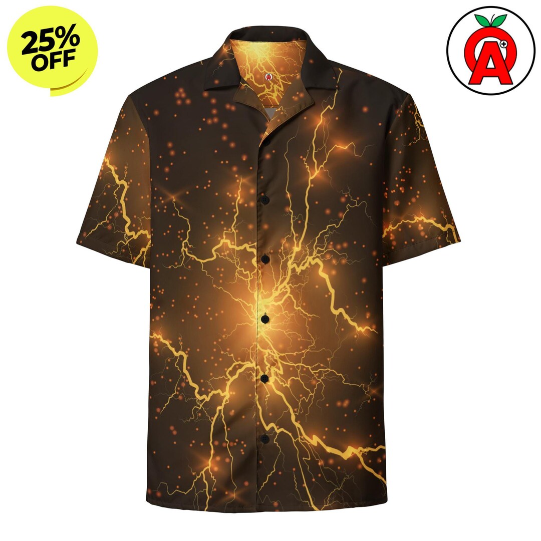 Orange Yellow Electric Lightning Pattern Hawaiian All-over Print Button ...