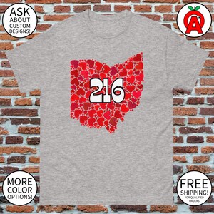 Cleveland Ohio 216 Area Code Love Red Hearts Map Unisex Shirt - Etsy