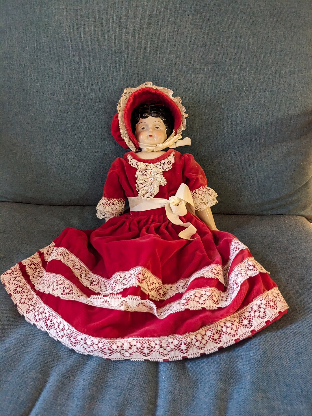 Boudoir Vintage Porcelain Doll, Red Prairie Clothes. - Etsy