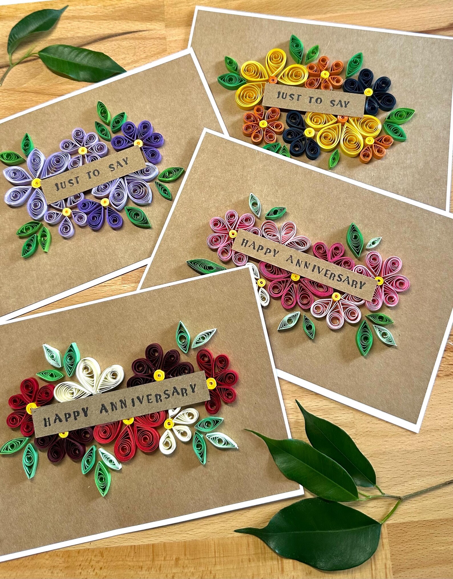 Handmade 3D Floral Quilling Greetings Cards Happy Anniversary Just to ...