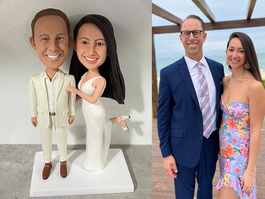 Customized Portrait Handcrafted Clay Sculpture, Couple Shaking Head ...