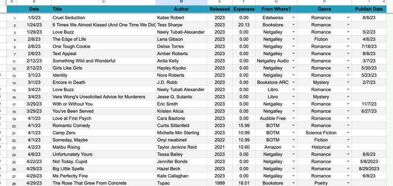 Book Tracking Spreadsheet (google Sheets ONLY) - Etsy