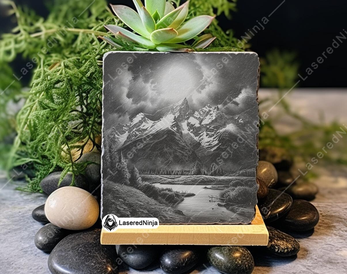 Mountain River Landscape PNG Set | Nature Scene Laser Engraving Files ...