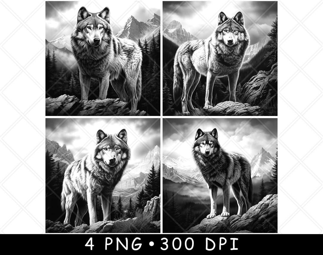Gray Wolf Mountain Wildlife Predator Valley Scene Laser PNG Slate ...