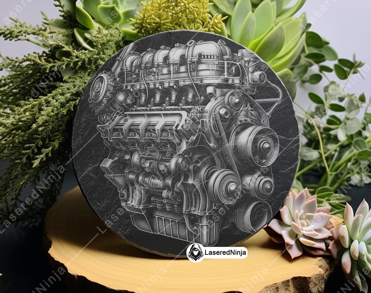 Car Engine Art - Mechanical Engine Illustration for Laser Engraving and ...