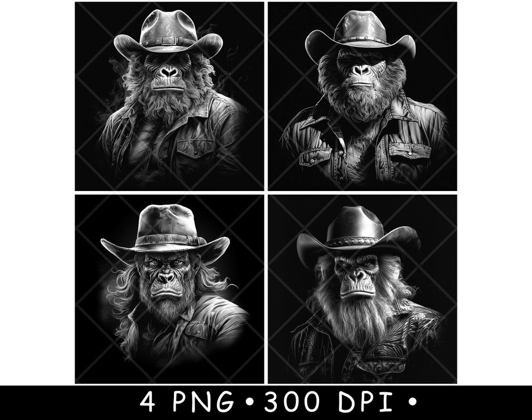Gorilla Cowboy Attire Primate Ape Chimp Western Old Dad Laser File ...
