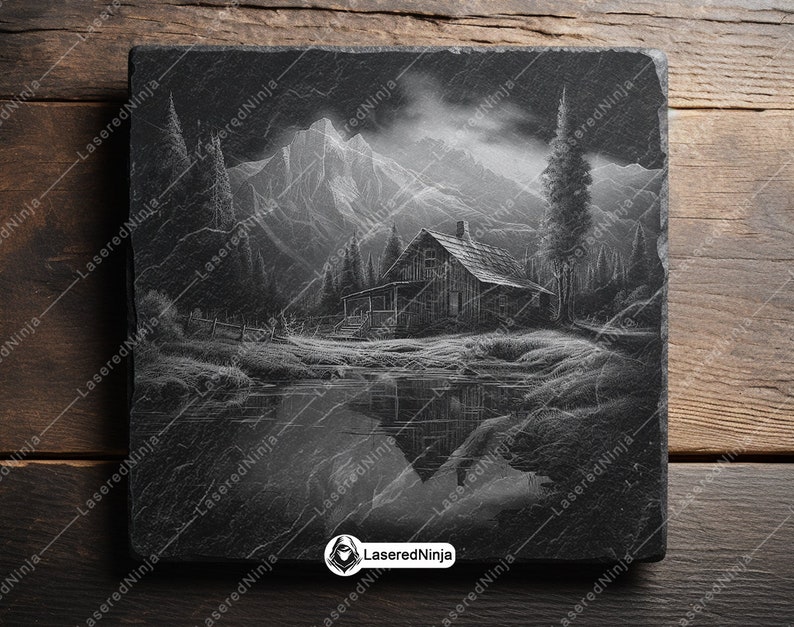 Rustic Log Cabin Lake Cottage Swamp Mountain Wood Laser PNG Slate ...