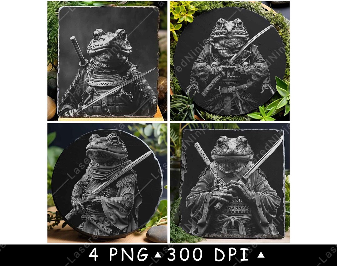 Frog Samurai Amphibian Japan Katana Martial Arts Warrior Laser File Coaster Burn Grayscale Slate ...