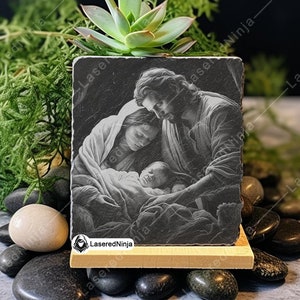 Jesus Christ Birth Scene Mary and Joseph Nazareth Coaster Laser File Slate Etch Engrave Black ...