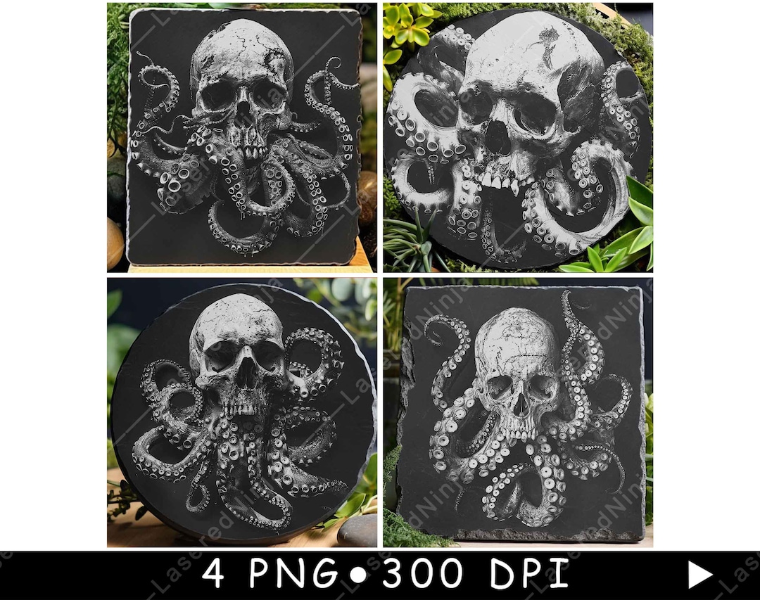 Octopus and Skull Designs With Tentacles for Laser Engraving, Print ...
