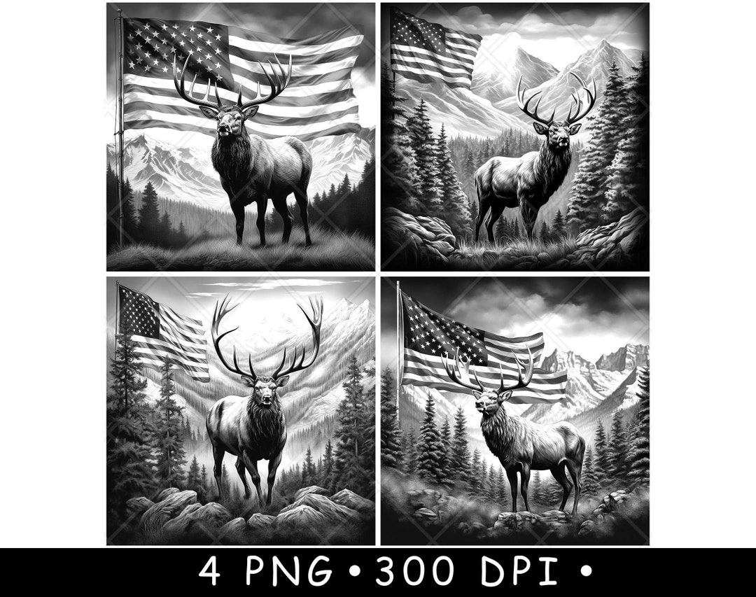 Elk American Flags Freedom Hunting Bull Buck Antlers Deer Laser File ...