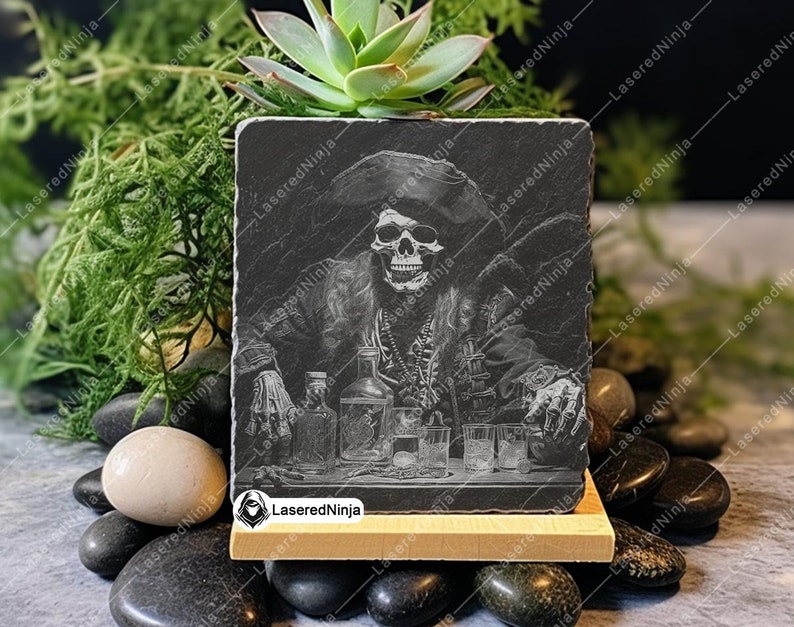 Skeleton Pirate Drinking Alcohol Liquor Vodka Scene Coaster Laser File ...