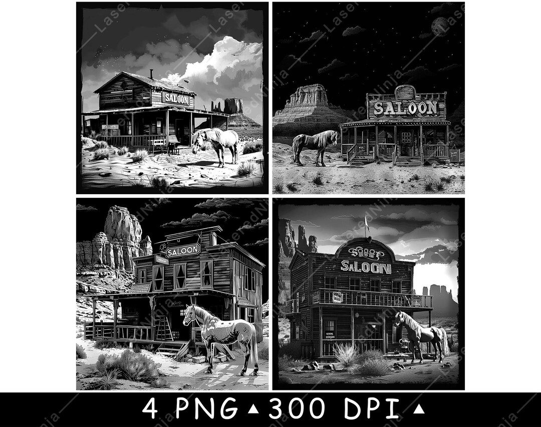 Old West Saloon Scene Bundle Black and White Wild West Street Designs ...