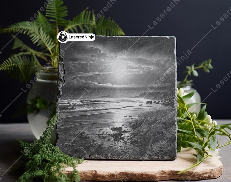 Ocean Sunrise Sunset Moon Beach Water Sea Horizon Scene Laser File ...