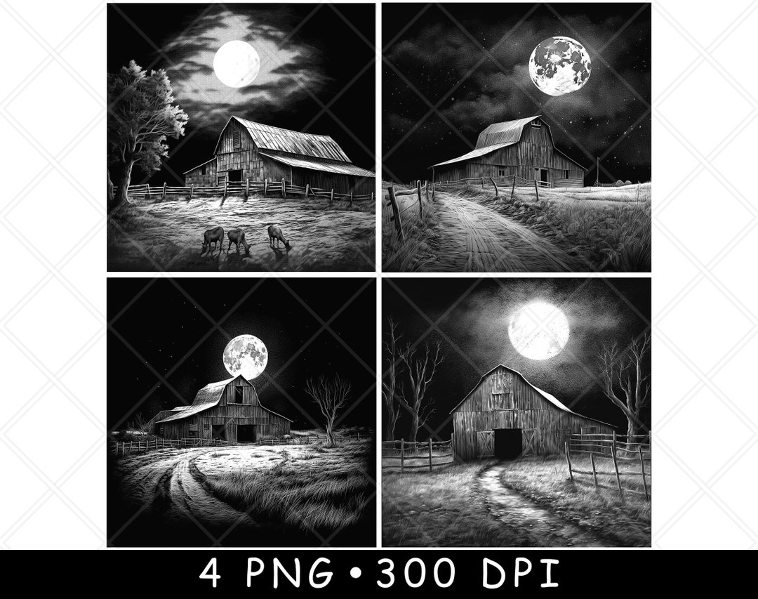 Rustic Farm Barn Moon Night Ranch Landscape Scene Coaster Laser File ...