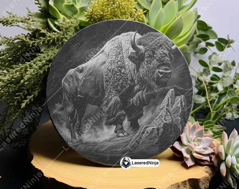 Bison Buffalo Bull Mountain Rock Wildlife Nature Scene Laser File ...