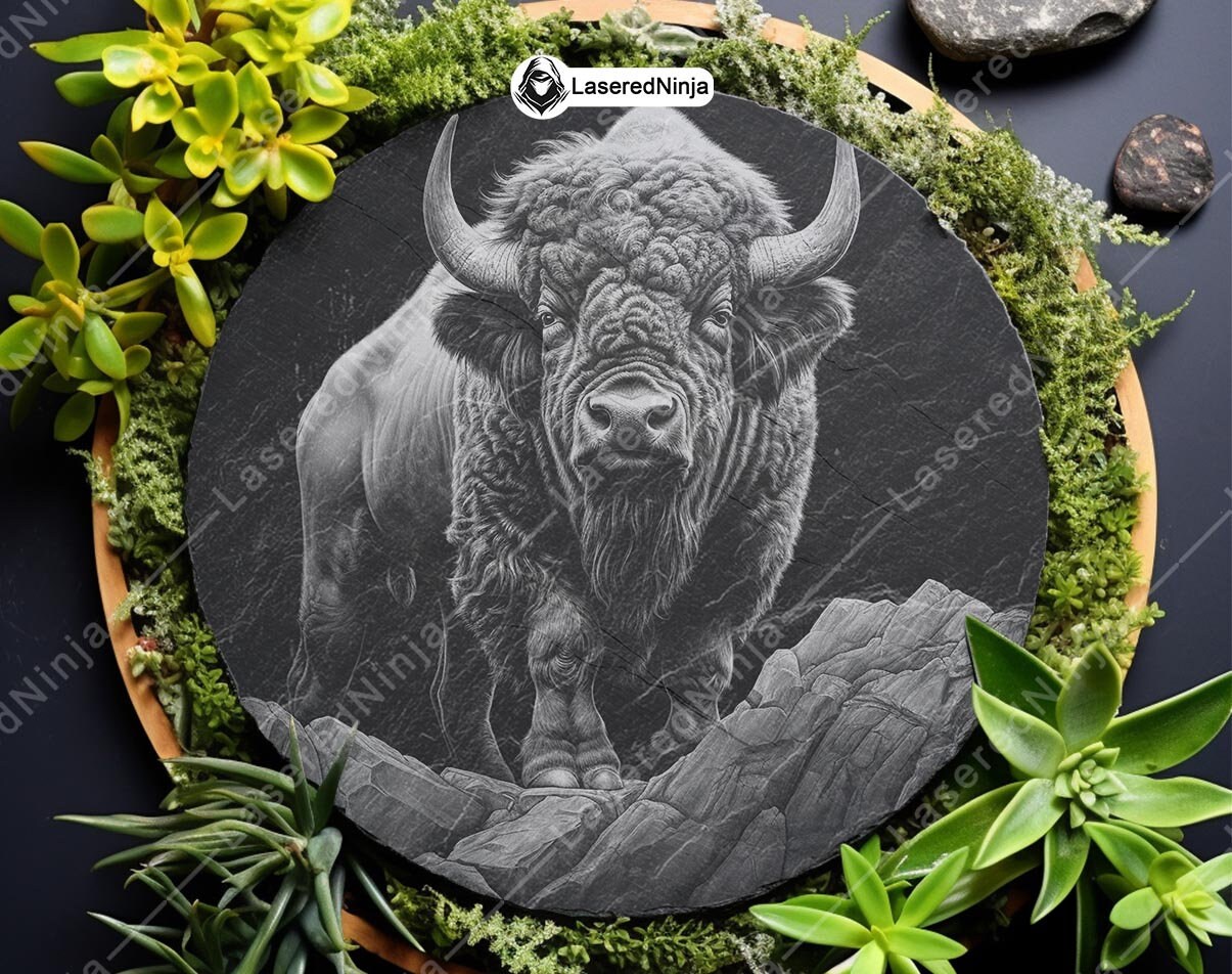 Bison Buffalo Bull Mountain Rock Wildlife Nature Scene Laser File ...