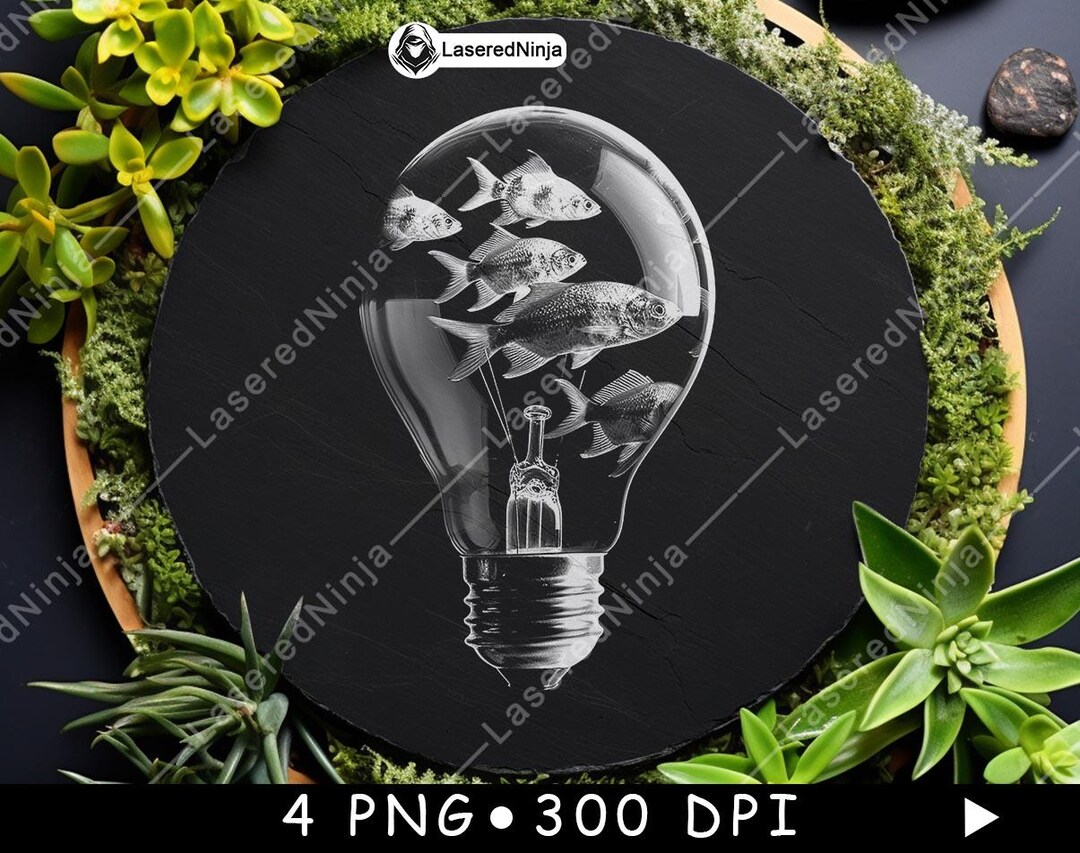 Lightbulb Fish Swimming Sea Aquatic Aquarium Theme Art Laser File ...