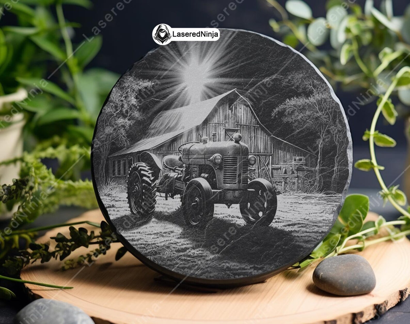 Rustic Barn Farm Old Tractor Ranch Land Scene Laser PNG Slate Coaster ...