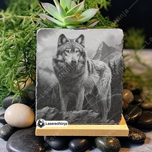 Gray Wolf Mountain Wildlife Predator Valley Scene Laser PNG Slate ...