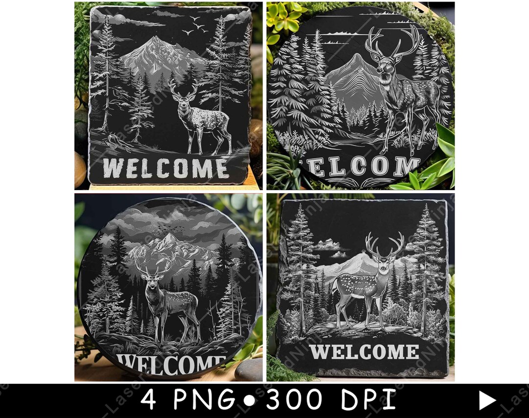 Deer Elk Forest Welcome Sign Mountain Pine Trees Nature Laser File ...