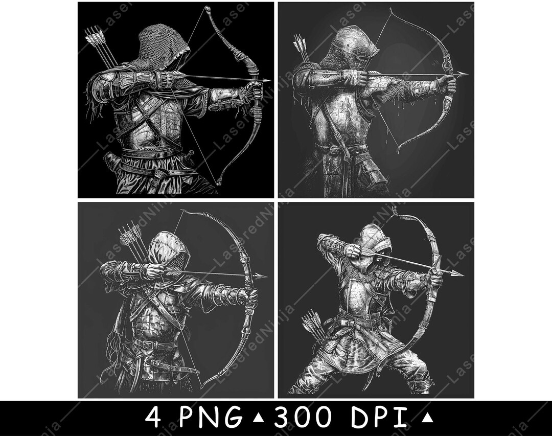 Medieval Archer Drawing Bow Black and White Warrior Action Laser ...