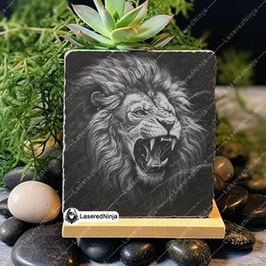 Lion Head Roaring Alpha Apex Predator King Jungle Laser PNG Slate ...