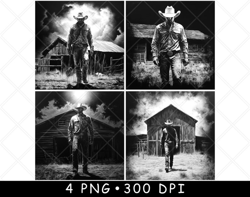 Cowboy Rustic Farm Barn Ranch Old Western Scene Laser PNG Slate Coaster ...