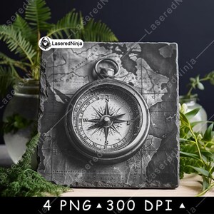 Vintage Compass World Map Navigation Cartography Nautical Laser File ...