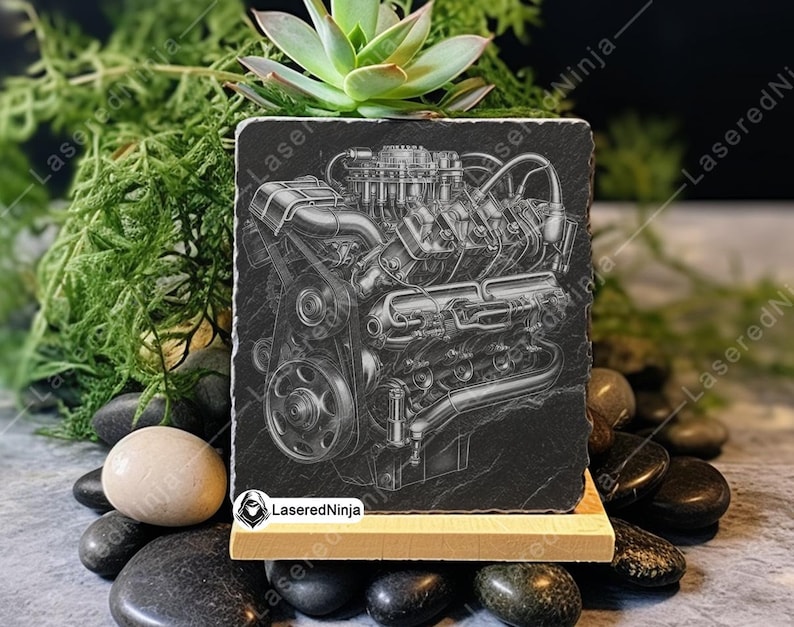 Car Engine Art - Mechanical Engine Illustration for Laser Engraving and ...