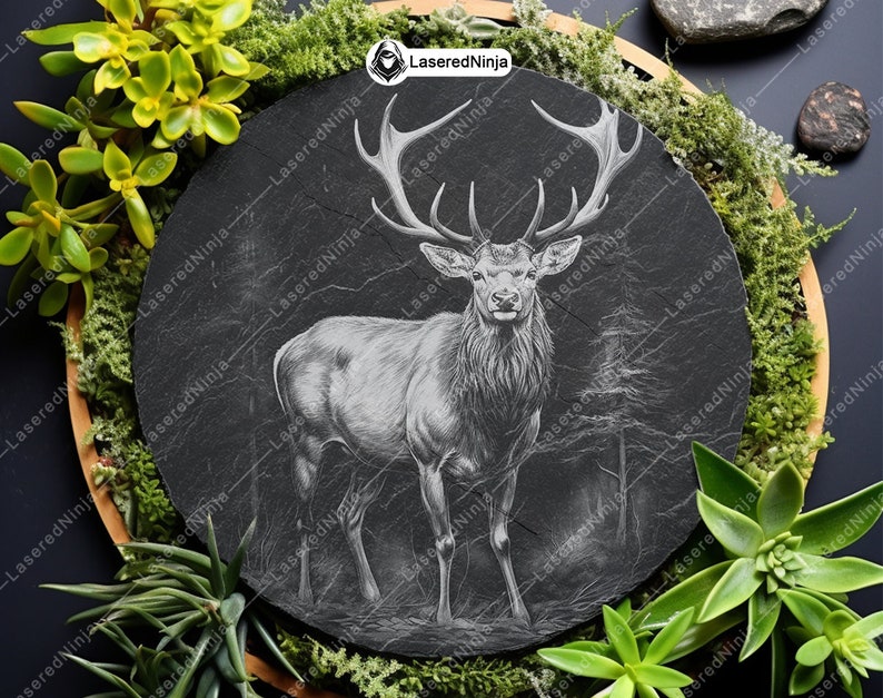 Bull Elk Caribou Wapiti Deer Wildlife Buck Scene Laser PNG Slate ...