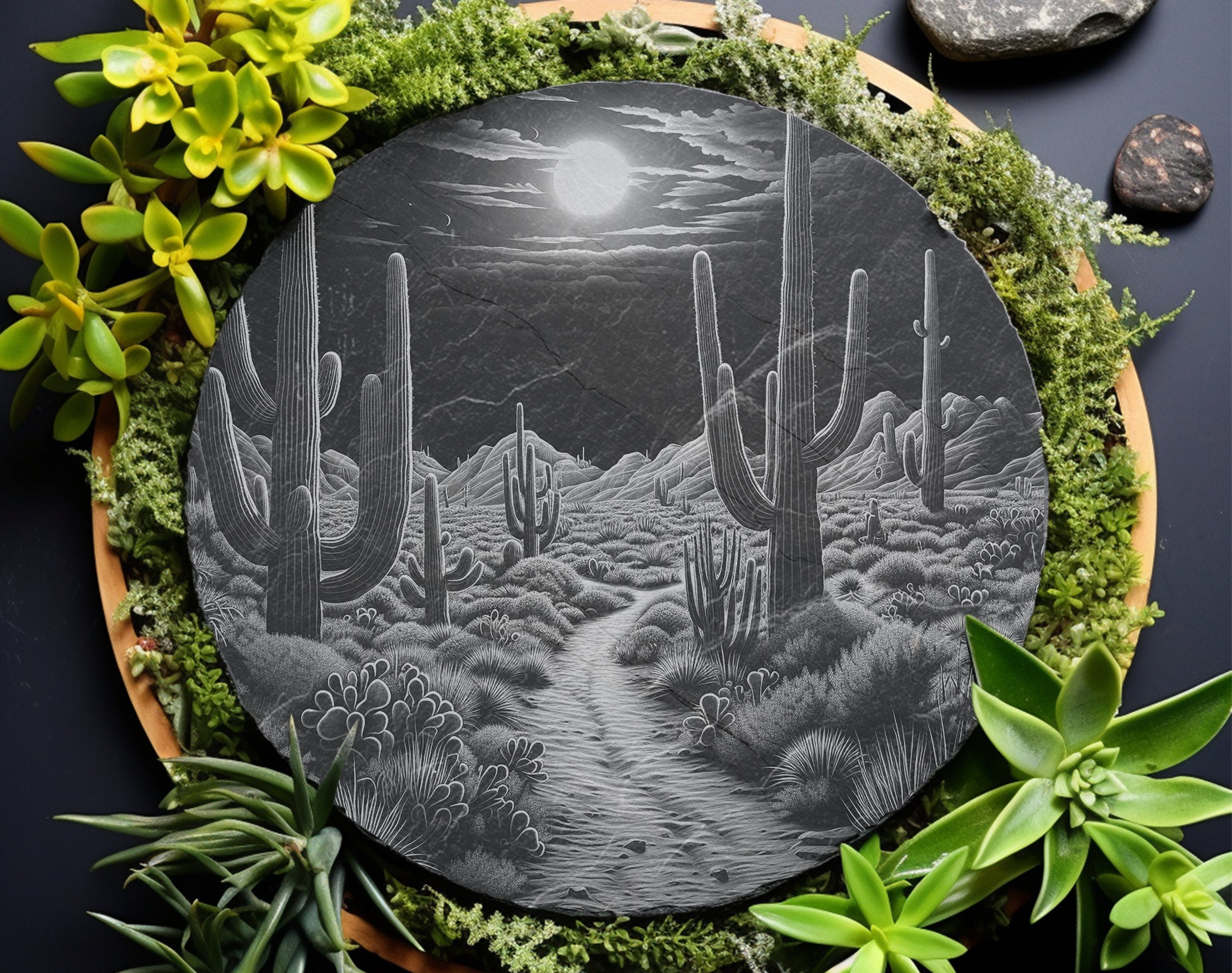 Saguaro Sonoran Desert Cactus Landscape Scene Laser PNG Slate Coaster ...