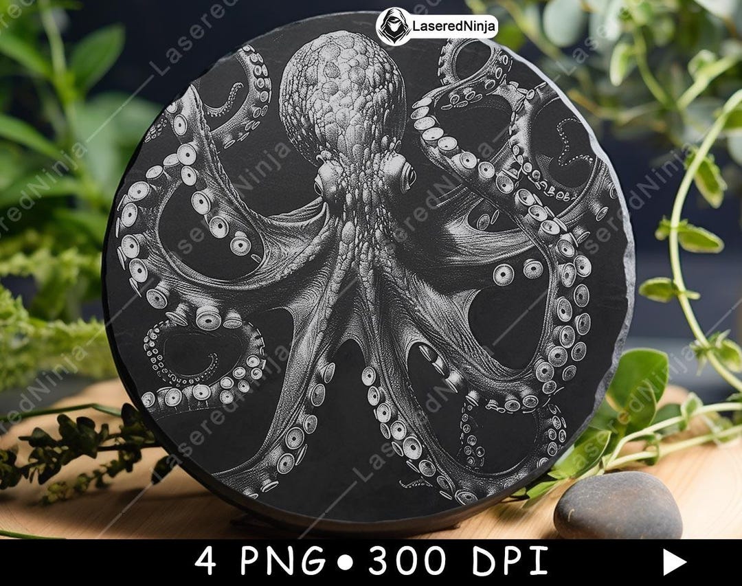 Octopus Illustrations With Curled Tentacles for Laser Engraving Print ...