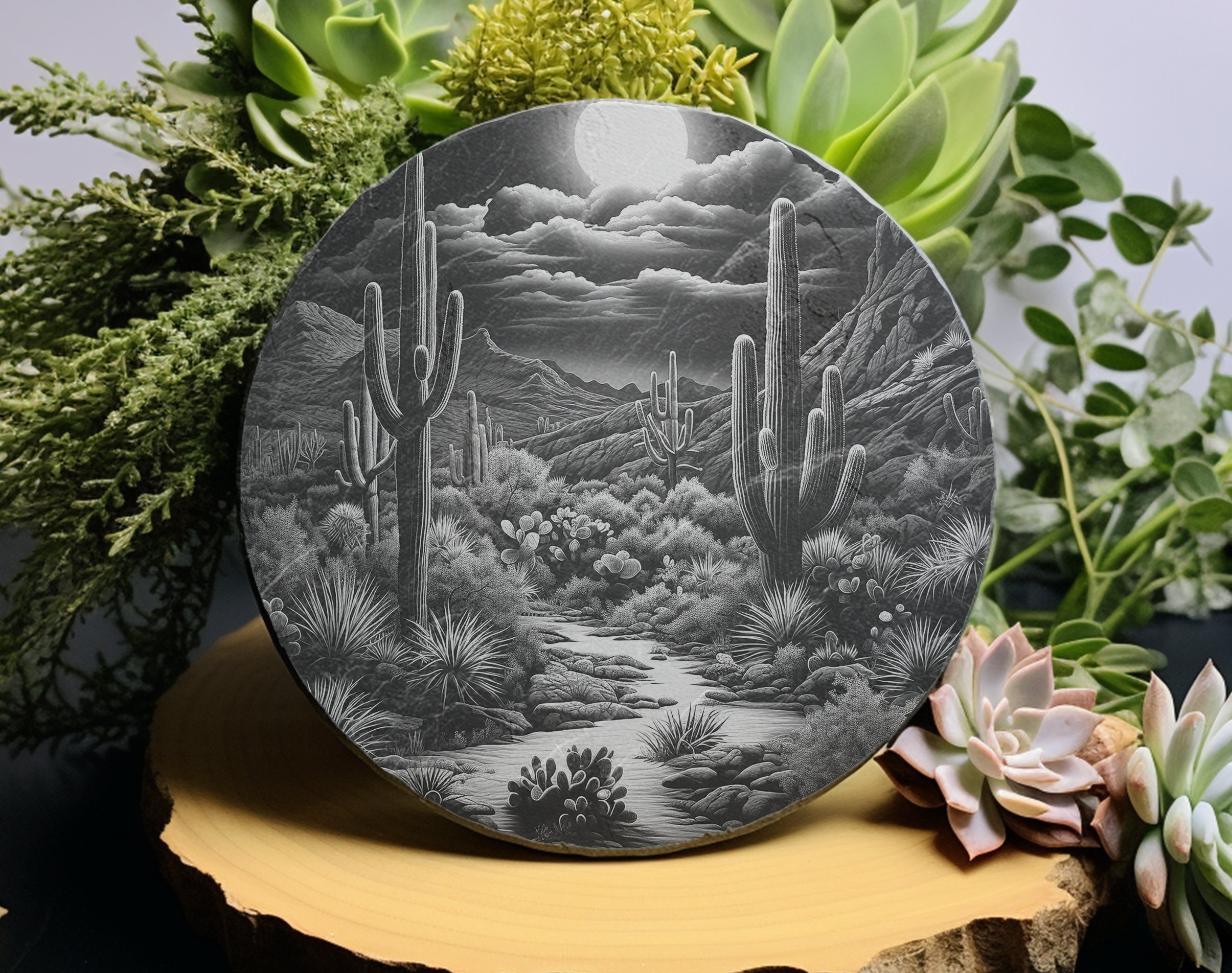 Saguaro Sonoran Desert Cactus Landscape Scene Laser PNG Slate Coaster ...