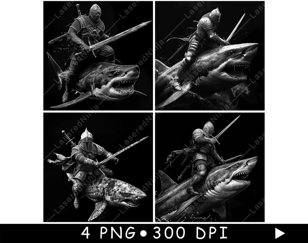 Knight Great White Shark Sword Epic Fantasy Armor Megalodon Art Laser ...