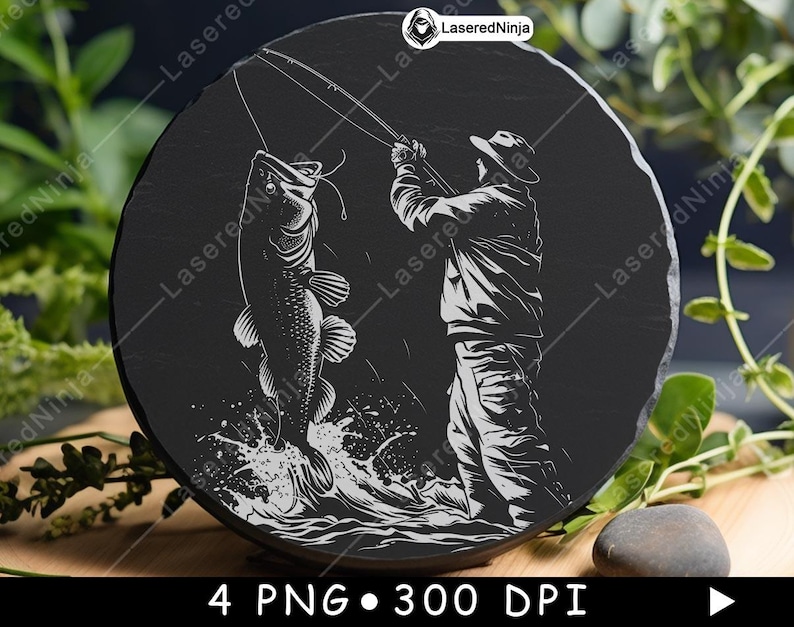 Fisherman Catching Big Fish Line Art Set for Laser Engraving, CNC ...