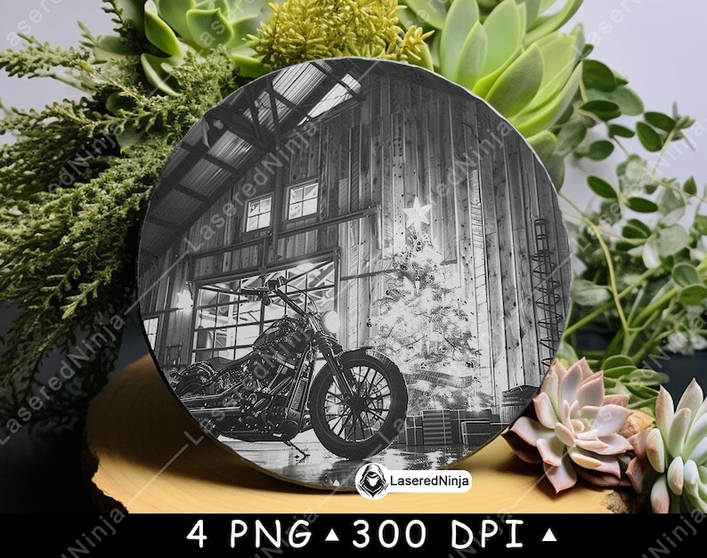 Motorcycle and Christmas Tree Barn Scene Set for Laser Engraving, CNC ...
