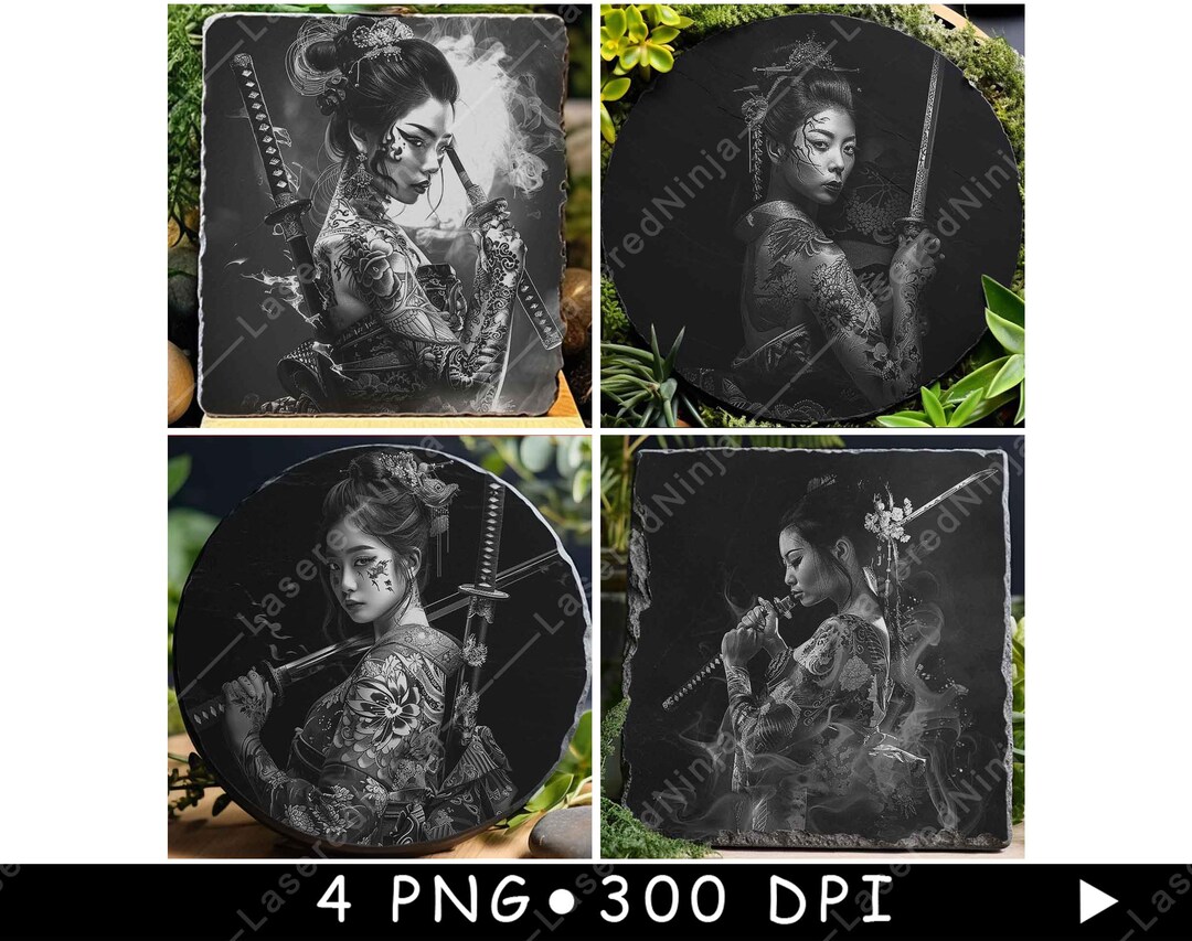Japan Geisha Katana Sword Samurai Woman Warrior Kimono Laser File ...