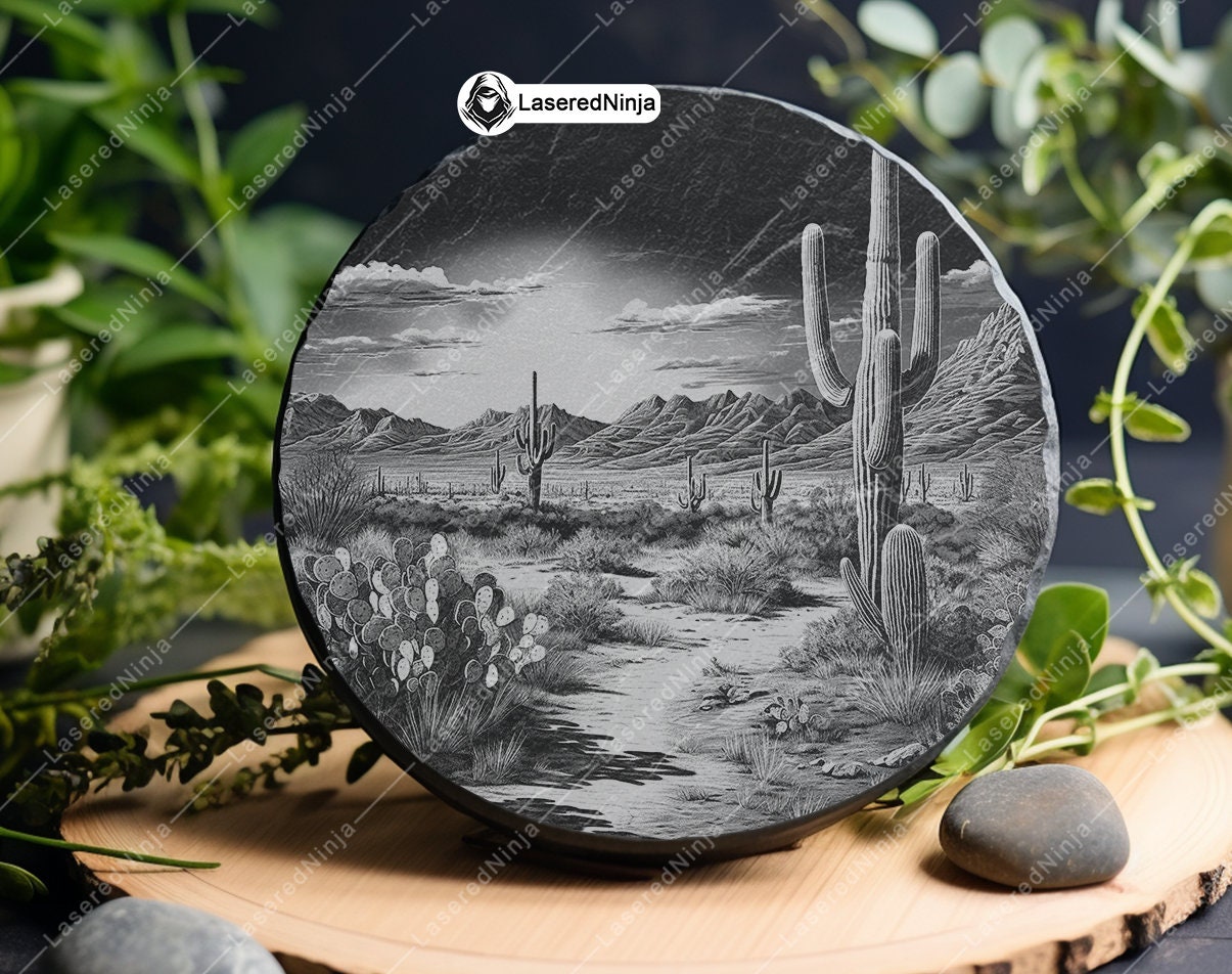Saguaro National Park Cactus Landscape Scene West Laser PNG Slate ...