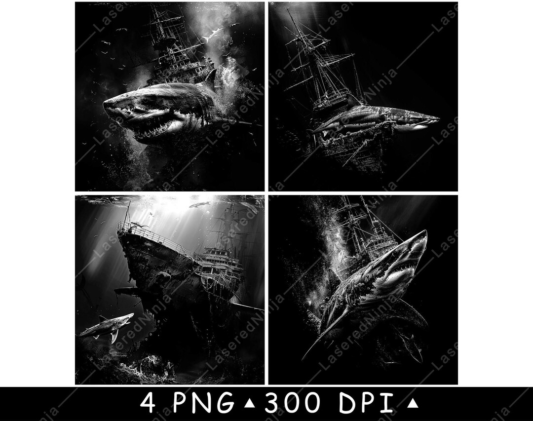 Deep Sea Shipwreck Great White Shark Ocean Tiger Ship Attack Laser File ...