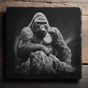 Gorilla Silverback Ape King Alpha Primate Monkey Wildlife Laser File Coaster Burn Grayscale ...