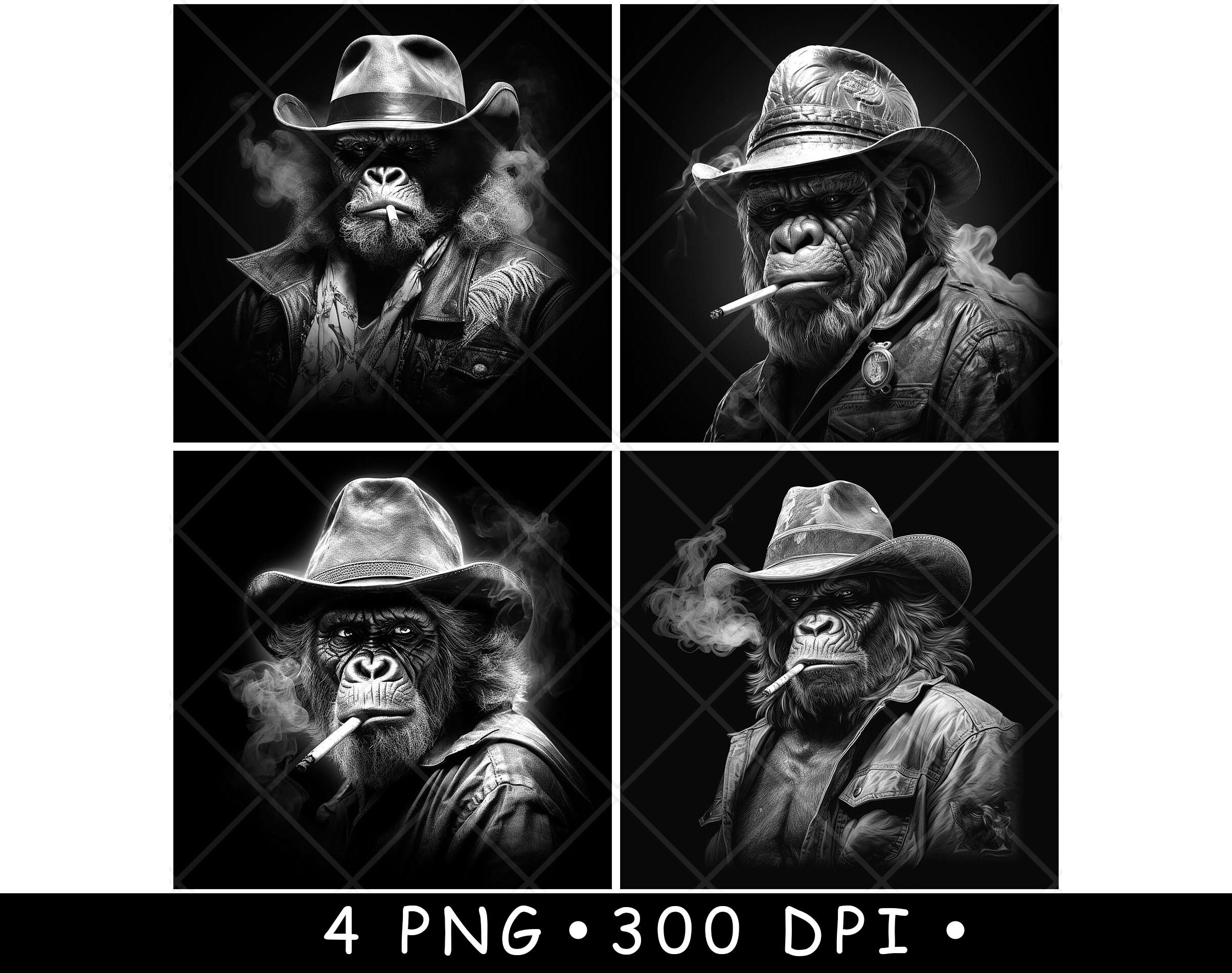 Smoking Gorilla Cowboy Bundle Black and White Western Ape Portraits ...