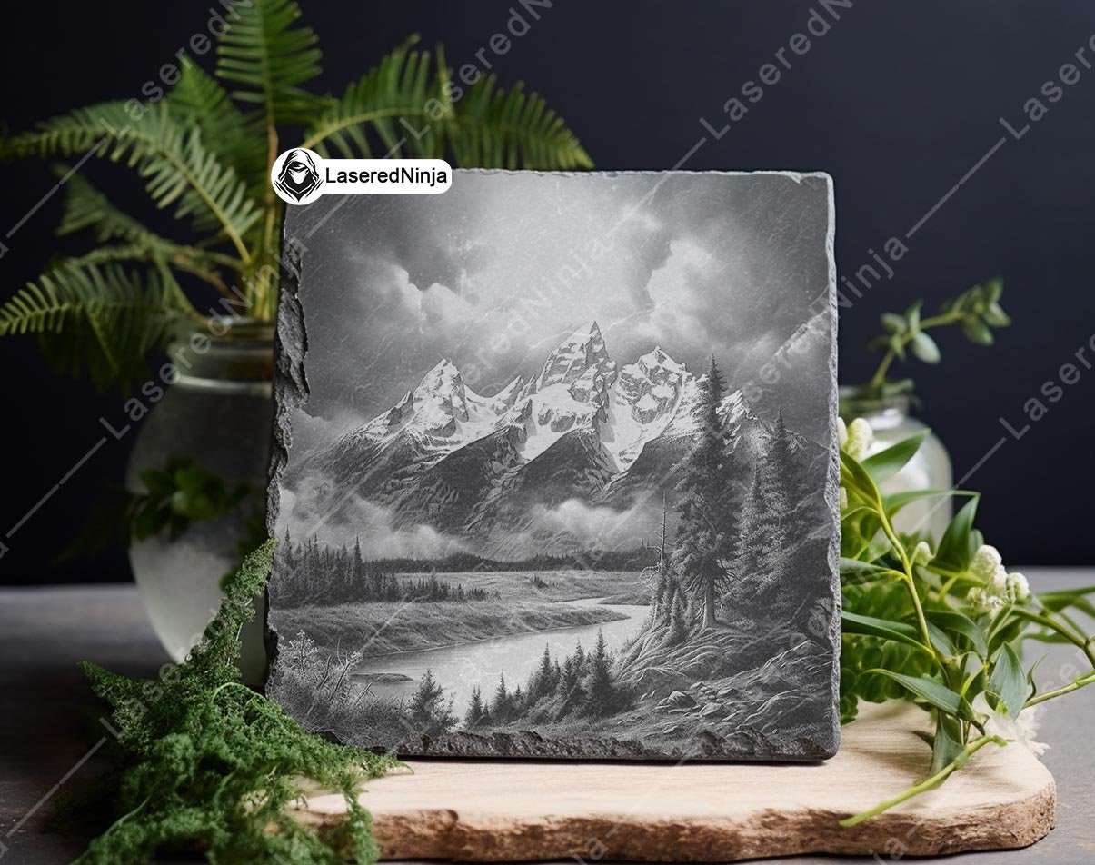 Mountain River Landscape PNG Set | Nature Scene Laser Engraving Files ...