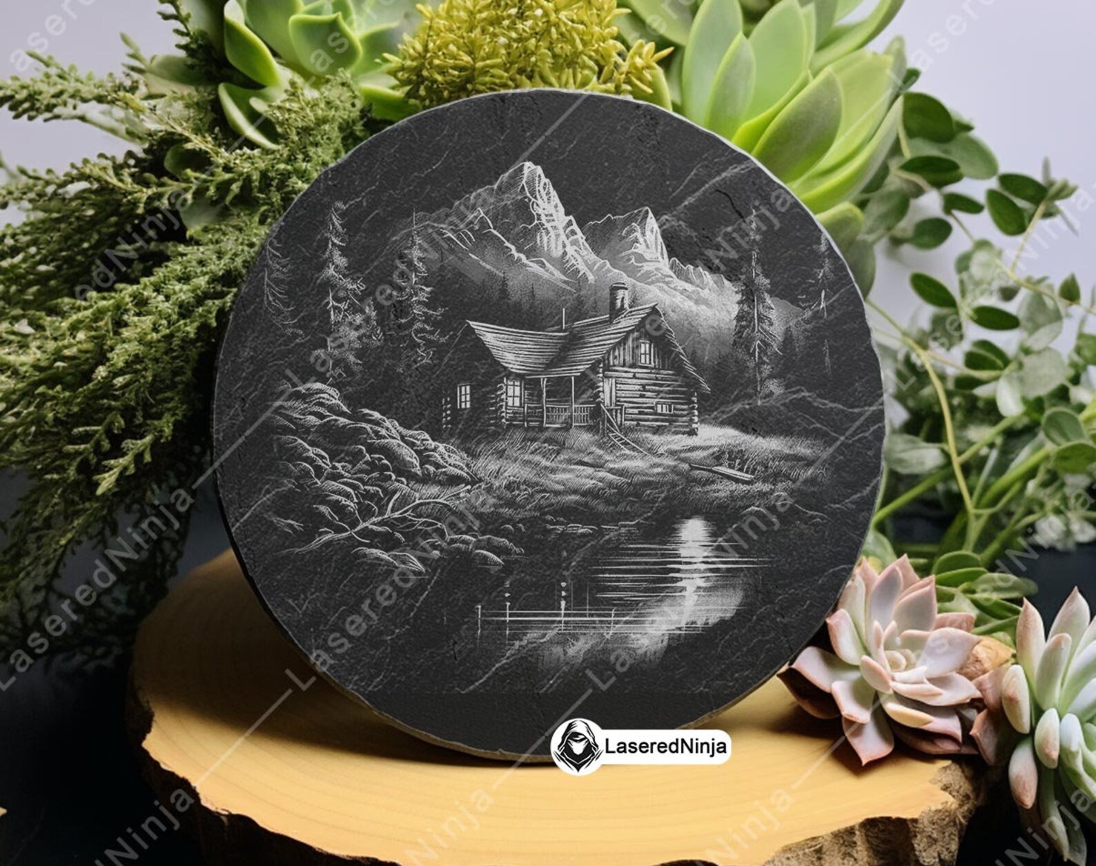 Rustic Log Cabin Lake Cottage Swamp Mountain Wood Laser PNG Slate ...