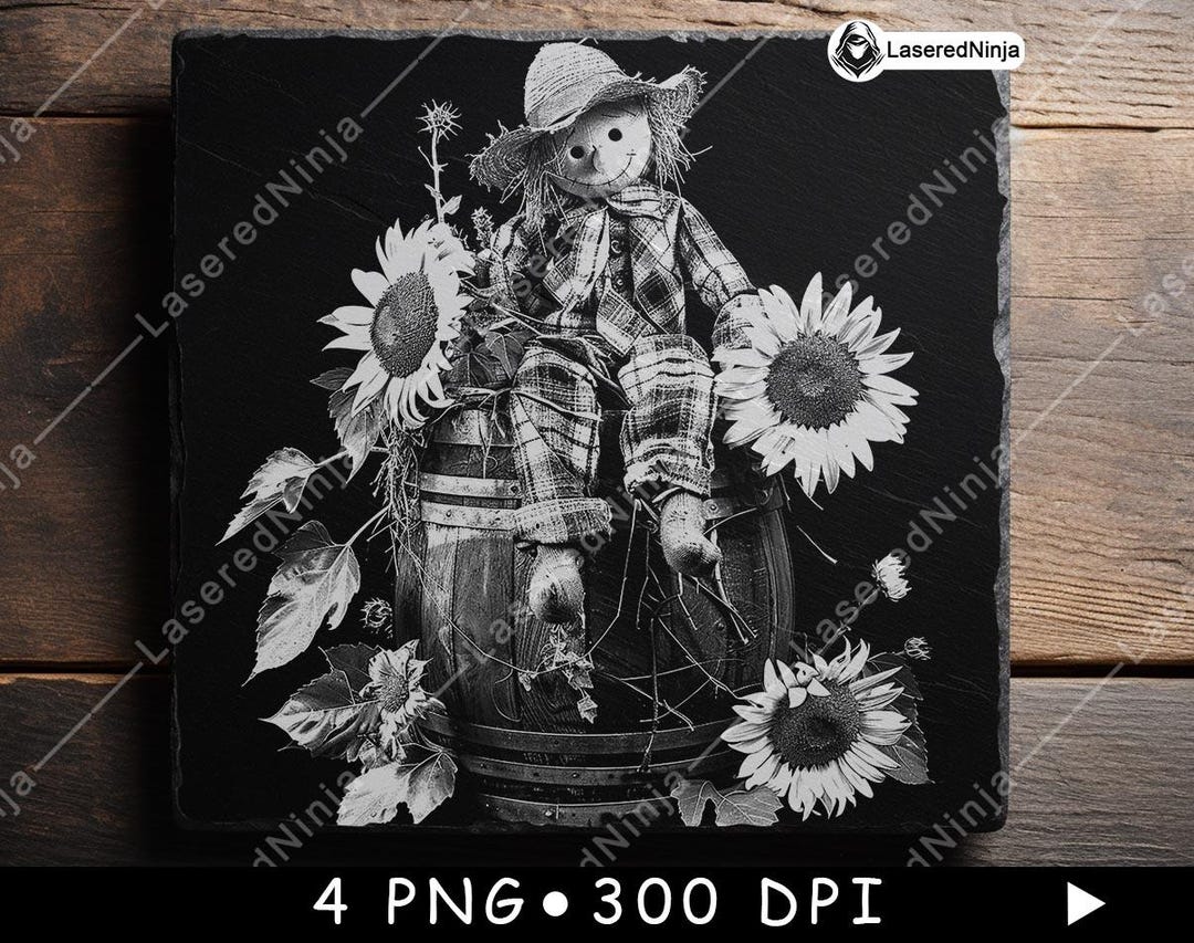 Wooden Barrel Sunflower Cute Scarecrow Hay Harvest Farm Laser File ...