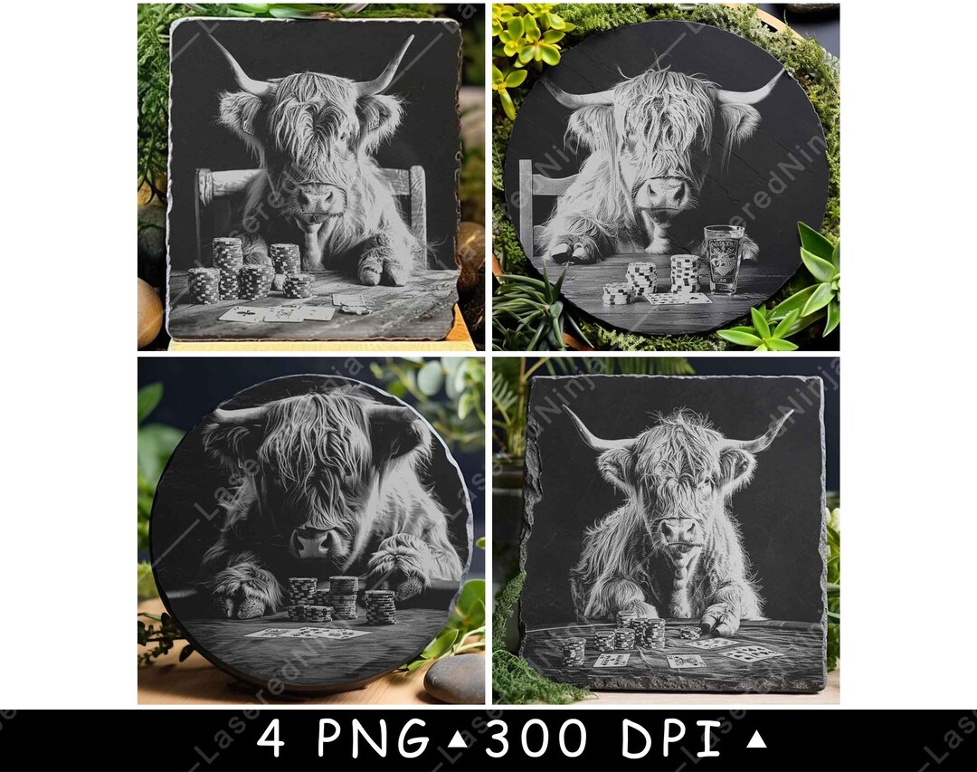 Highland Cow Poker Chips Shaggy Cattle Animal Card Heifer Laser File ...