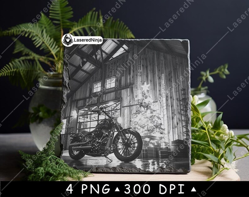 Motorcycle and Christmas Tree Barn Scene Set for Laser Engraving, CNC ...