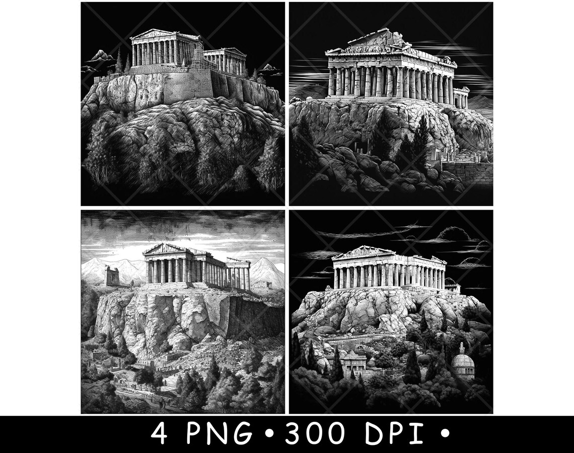 Ancient Greek Temple on Cliff Set Classical Architecture High Contrast ...